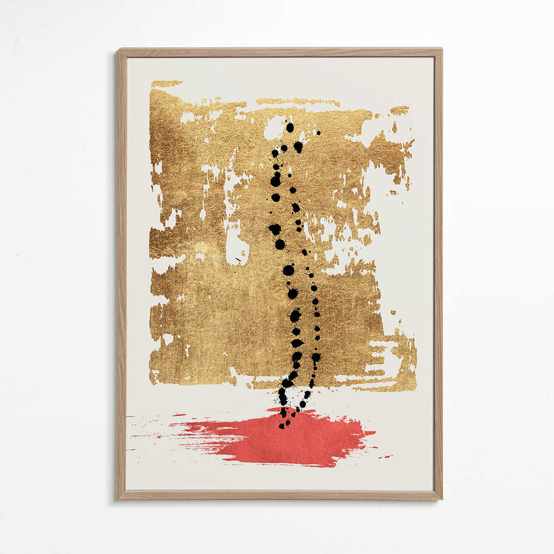 Abstract artwork with gold leaf and black ink drops | Wall art, framed ...
